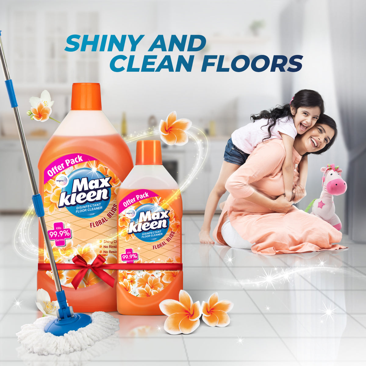 Maxkleen Wipro 975ml+500ml free - Floral Bliss, Disinfectant Surface